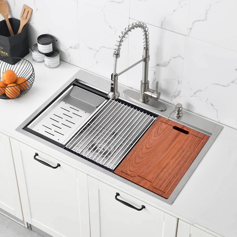 PROOX 30'' Deep Single Bowl Stainless Steel Kitchen Sink, Drop-In, 2 ...