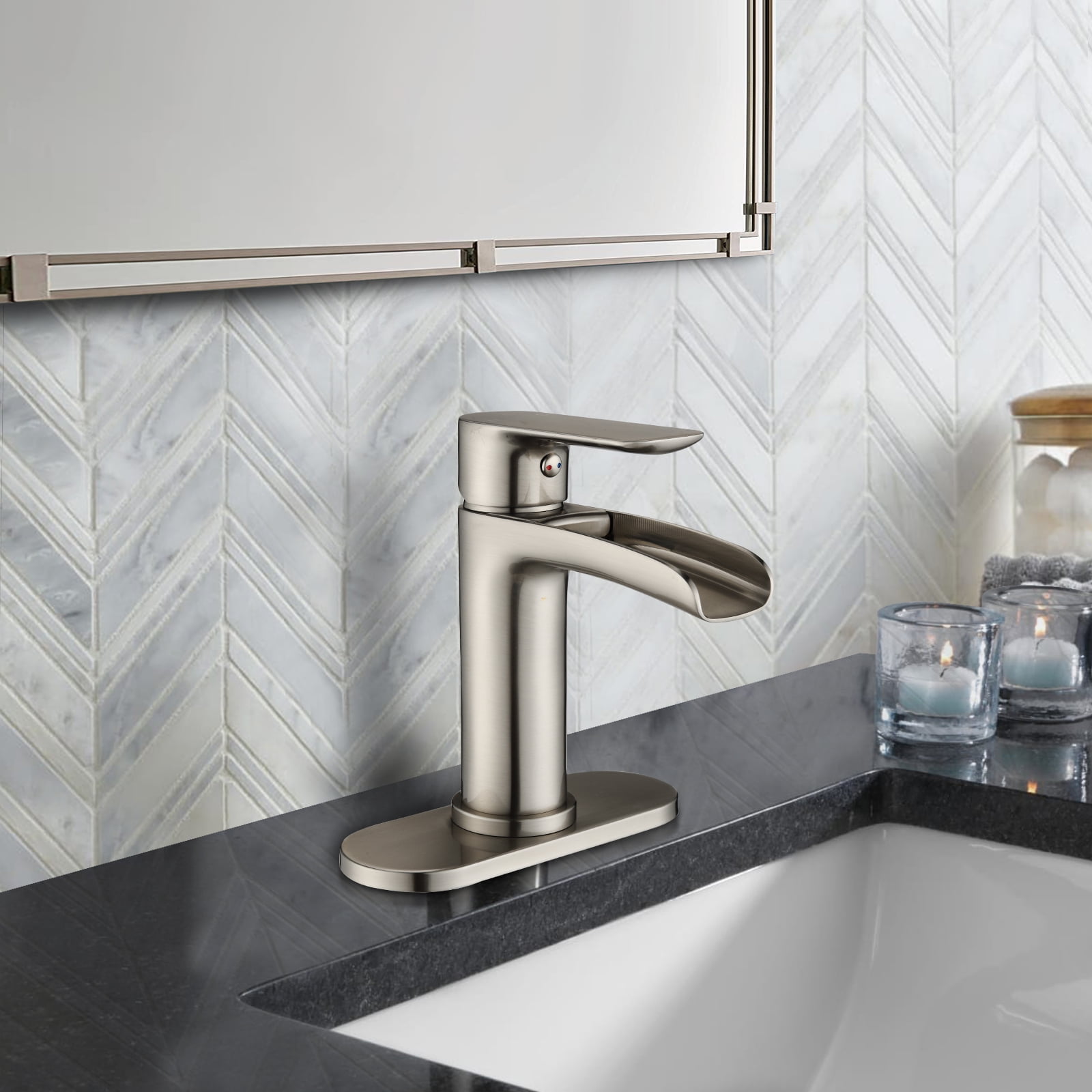 PROOX Single Handle Waterfall Spout Sink Faucet with Drain Assembly ...