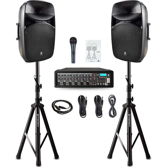 Proreck, PA System Mixer Amp, 15 inch 2500W Bluetooth with Stands ...
