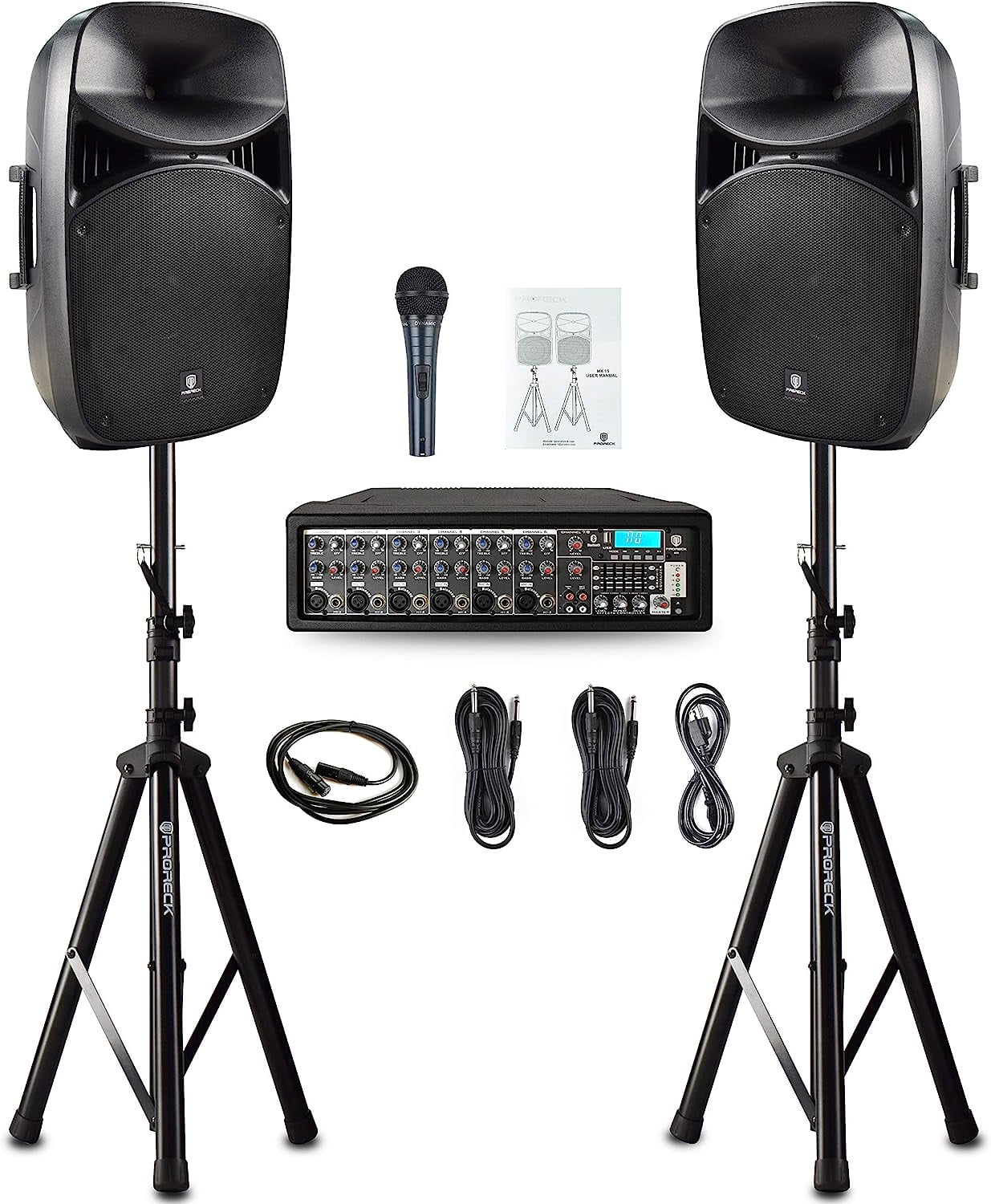 PRORECK MX15 15inch 2500W Bluetooth Powered PA System Mixer/Amp with ...