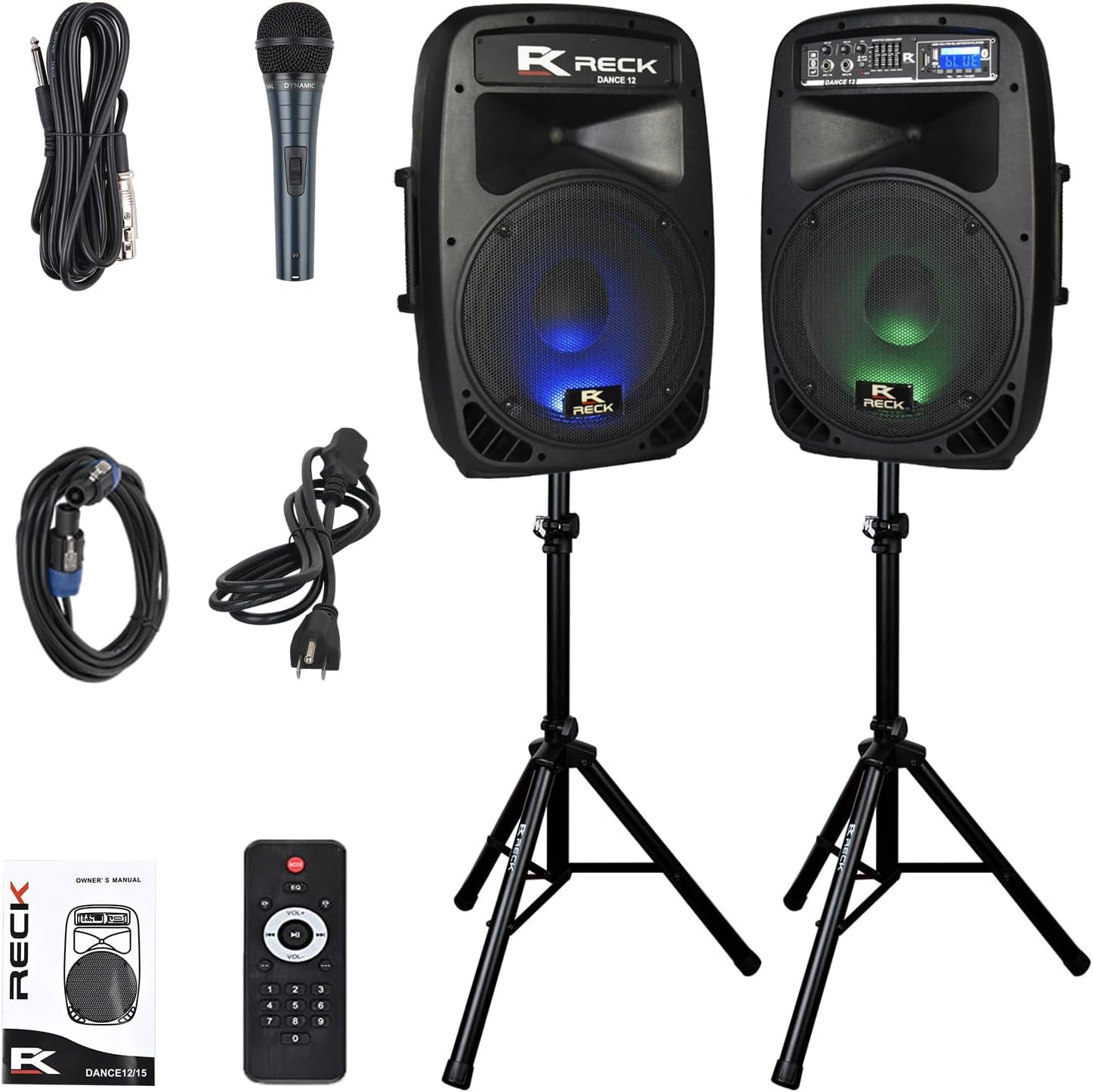 PRORECK Portable 12-Inch 1000 Watts DANCE 12 Powered PA Speaker System Combo Set for Party DJ ...