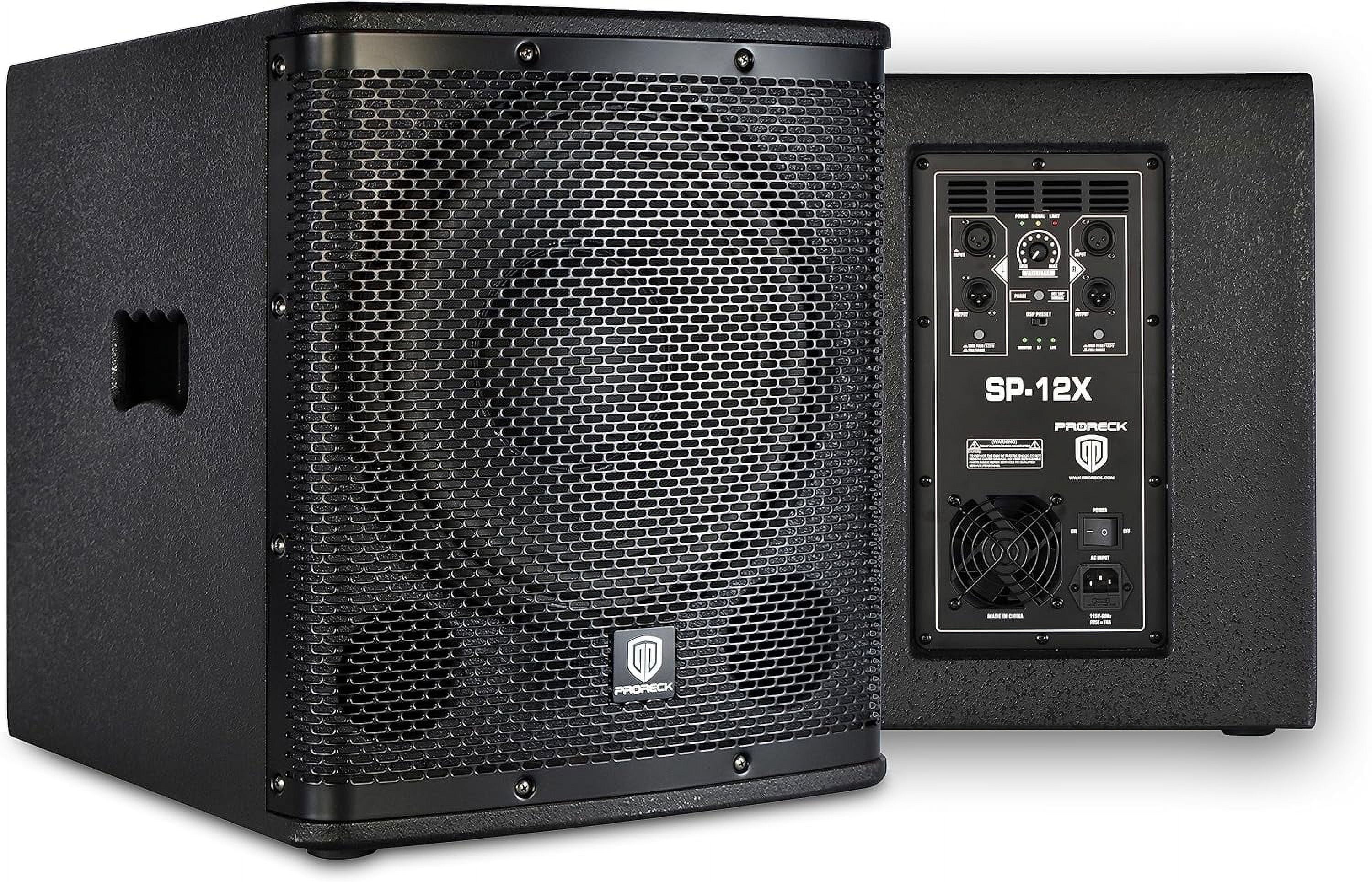 Proreck SP-12X Active Powered PA DJ Subwoofer, 12 inch, 1000W, Class-D ...