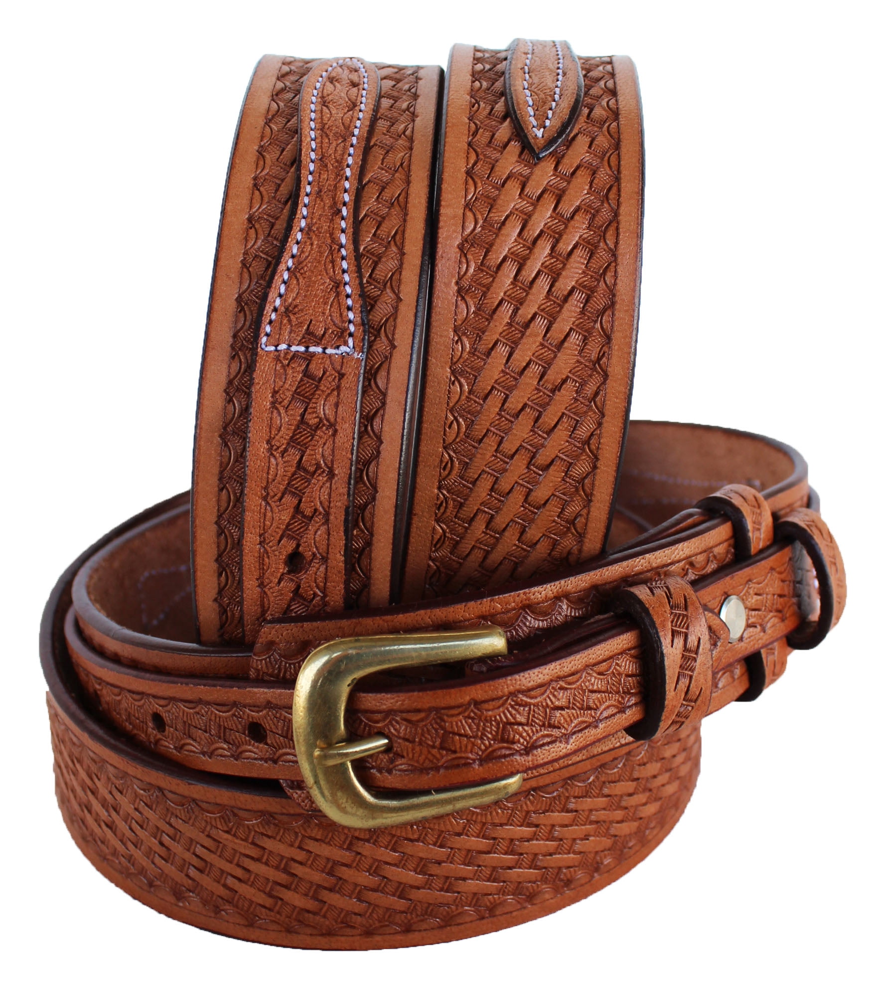 PRORIDER Men's Western RANGER BELT Tooled Leather Basket Weave 26Ranger ...