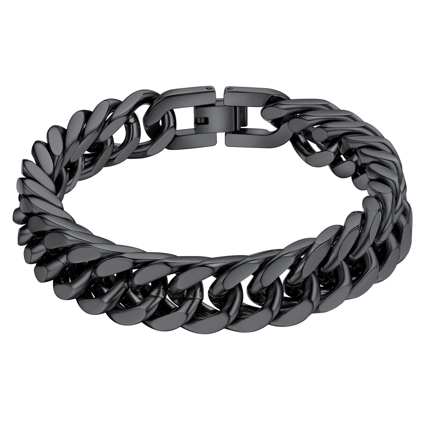 PROSTEEL 12mm Cuban Chains Bracelets for Mens Black Chunky Stainless ...