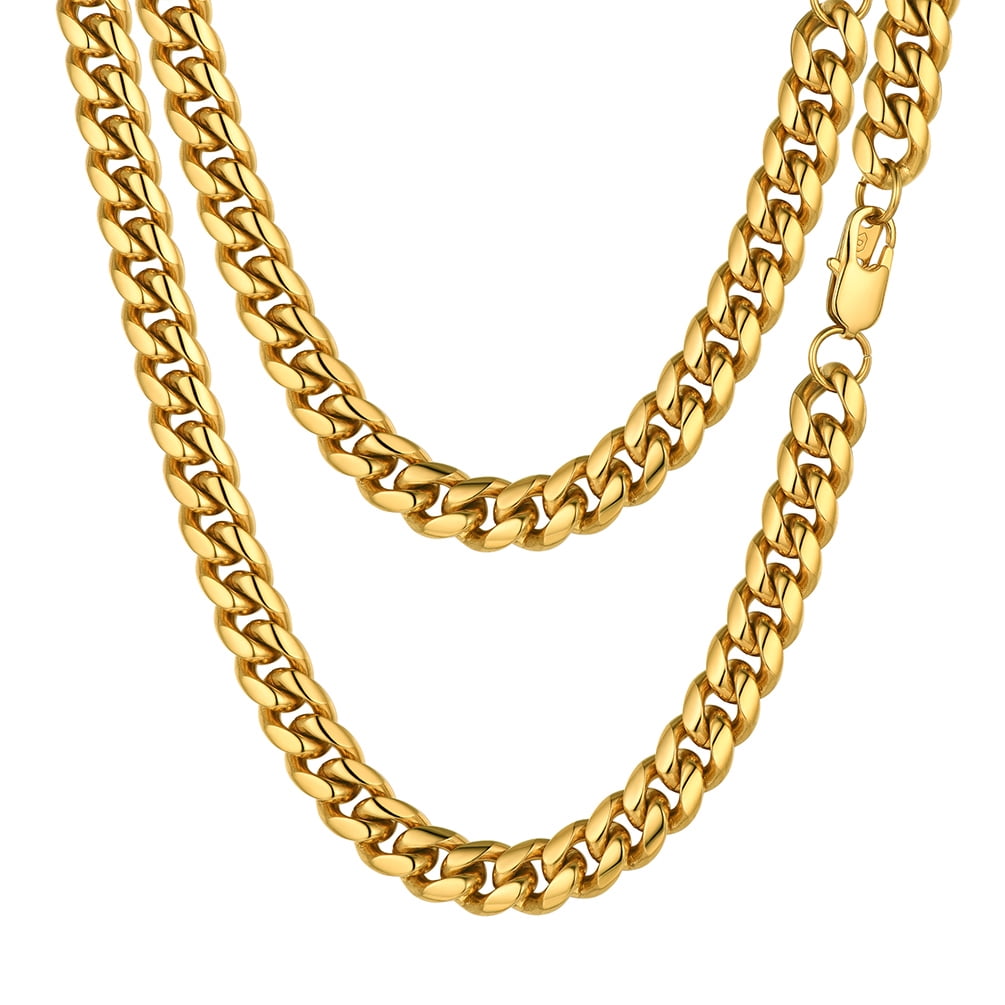 PROSTEEL 14K Gold Plated Cuban Chain for Men Curb Necklace 10mm Thick ...