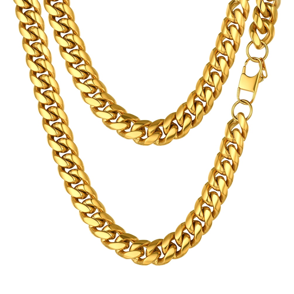 PROSTEEL 14K Gold Plated Cuban Chain for Men Thick Curb Necklace 14mm ...