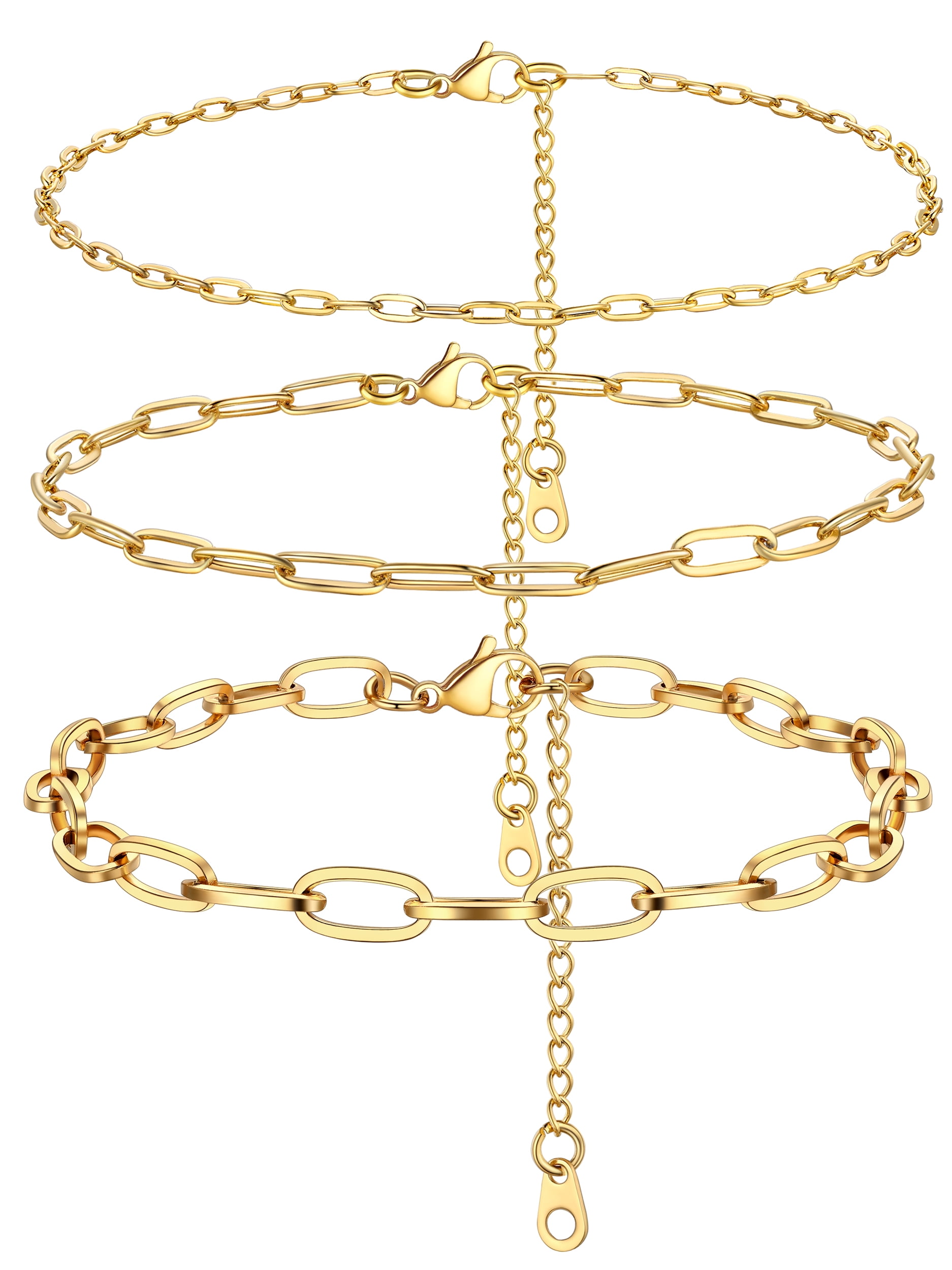 PROSTEEL 3 Pcs Stainless Steel Summer Anklet for Women 14K Gold Plated ...