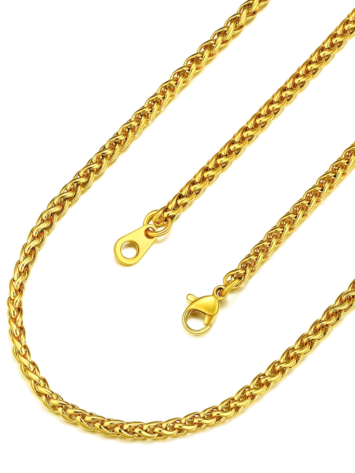 PROSTEEL 3mm Mens Wheat Necklace Stainless Steel Women Gold Plated ...