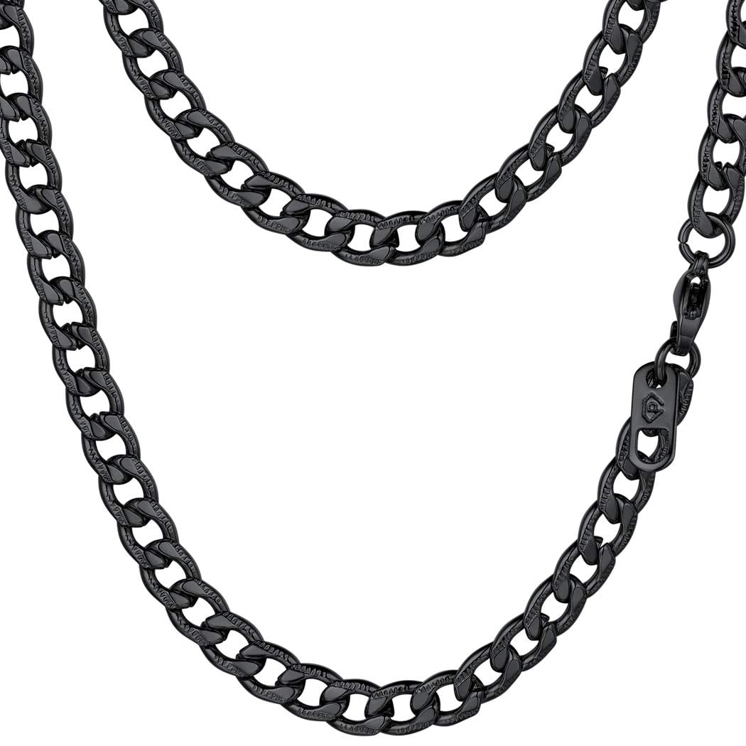 PROSTEEL 5mm Cuban Chain Men Black Hip Hop Necklaces, Stainless Steel ...