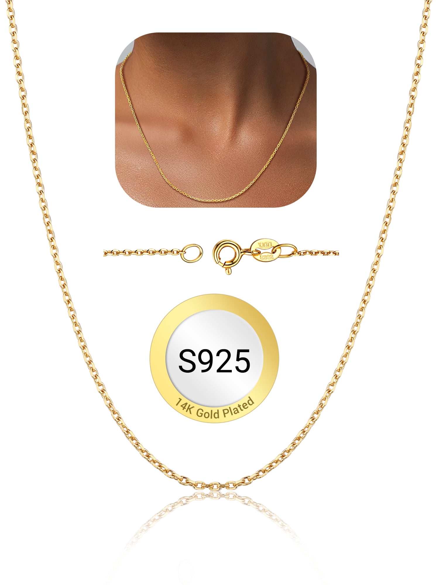 PROSTEEL 925 Sterling Silver Chain Necklace Gold Plated Chain for Women ...