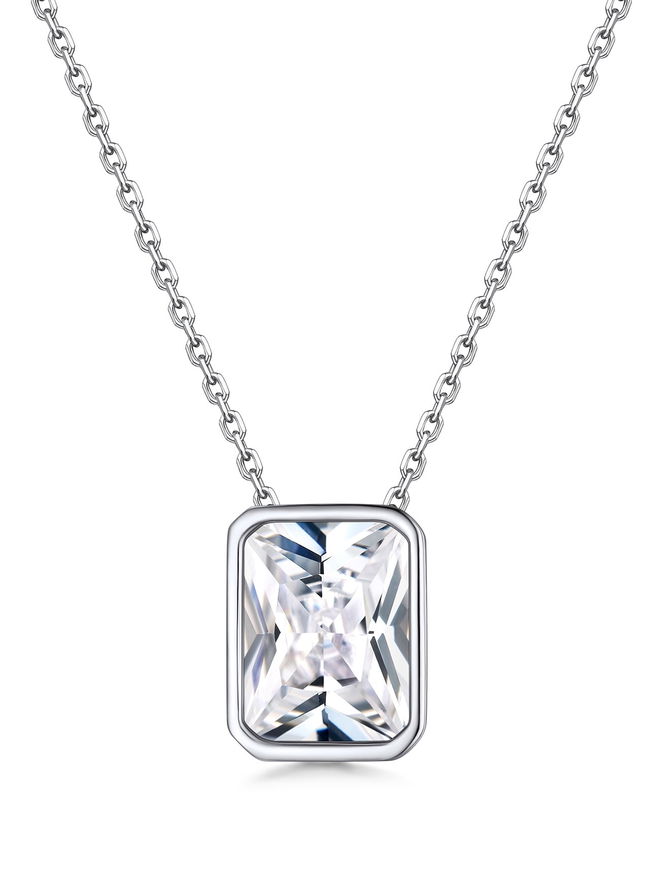 PROSTEEL 925 Sterling Silver Chain Necklaces Square Cut Cubic Zirconia ...