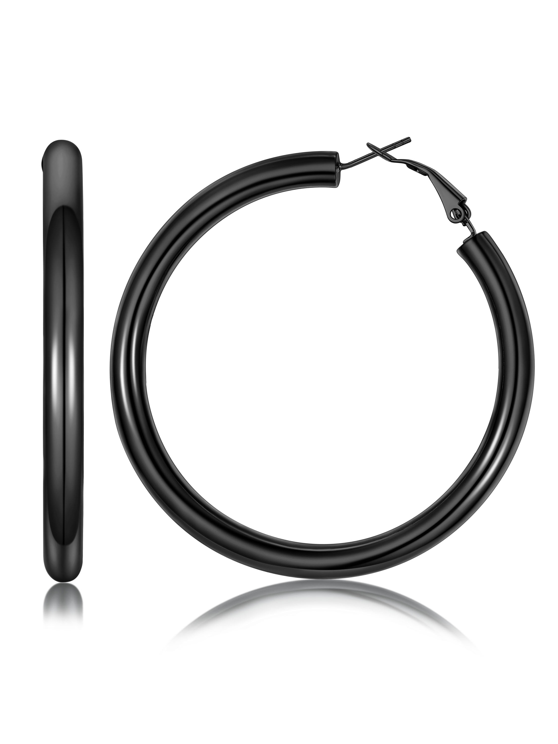 Prosteel Black Hoop Earrings for Women, 60mm Stainless Steel Round ...