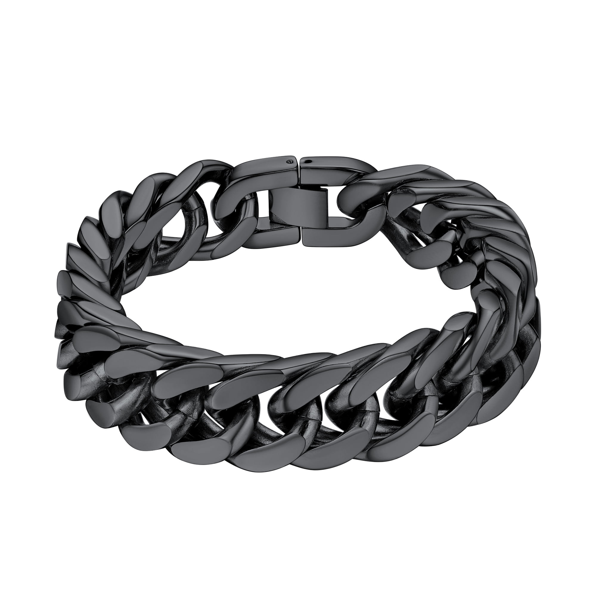 PROSTEEL Black Stainless Steel 17mm Cuban Chain Bracelets for Mens, Hip ...