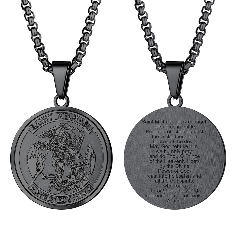 PROSTEEL Catholic Saint Michael Black Pendant for Men Women Round Medal ...