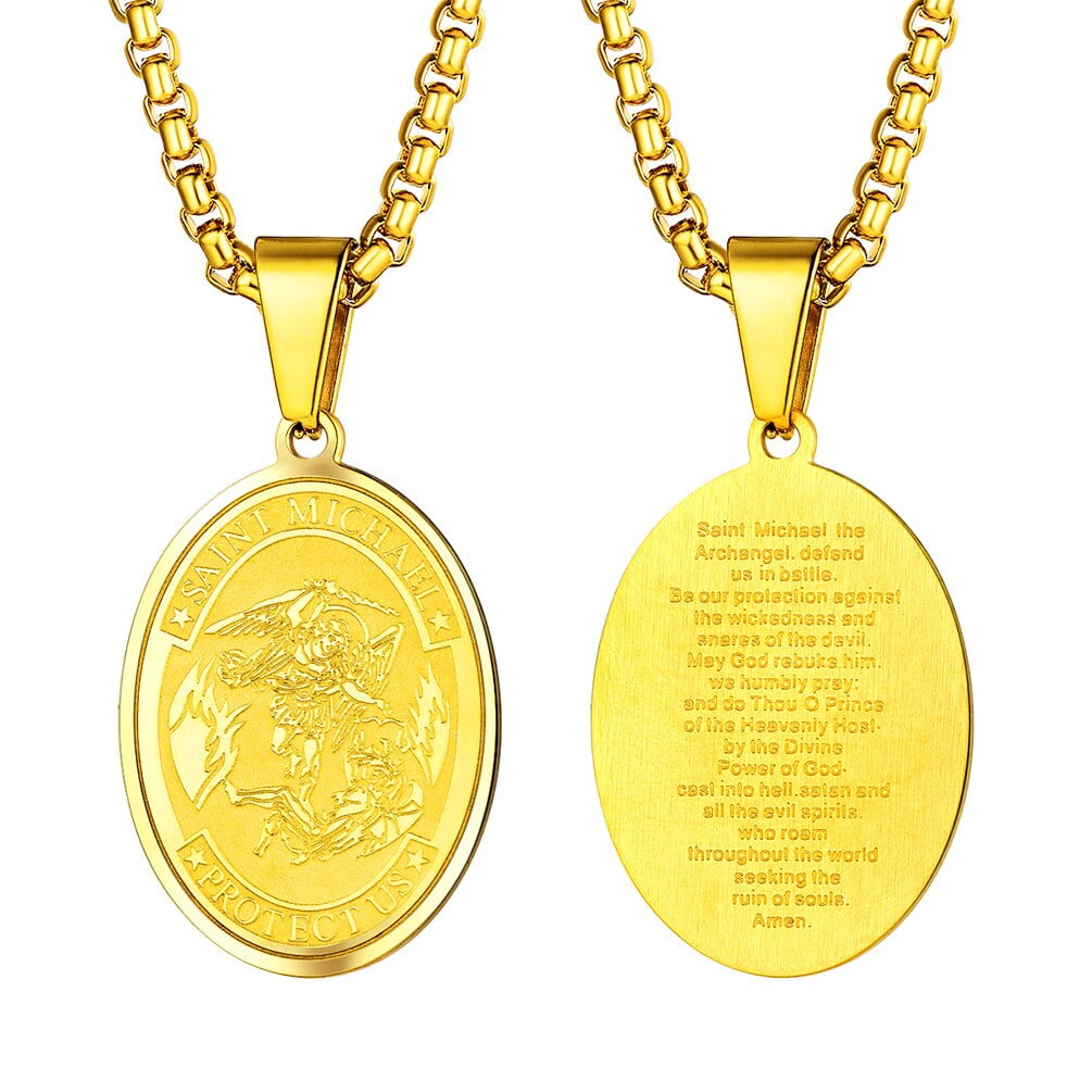 Prosteel Saint Michael Gold Plated Pendant, Stainless Steel Protection ...