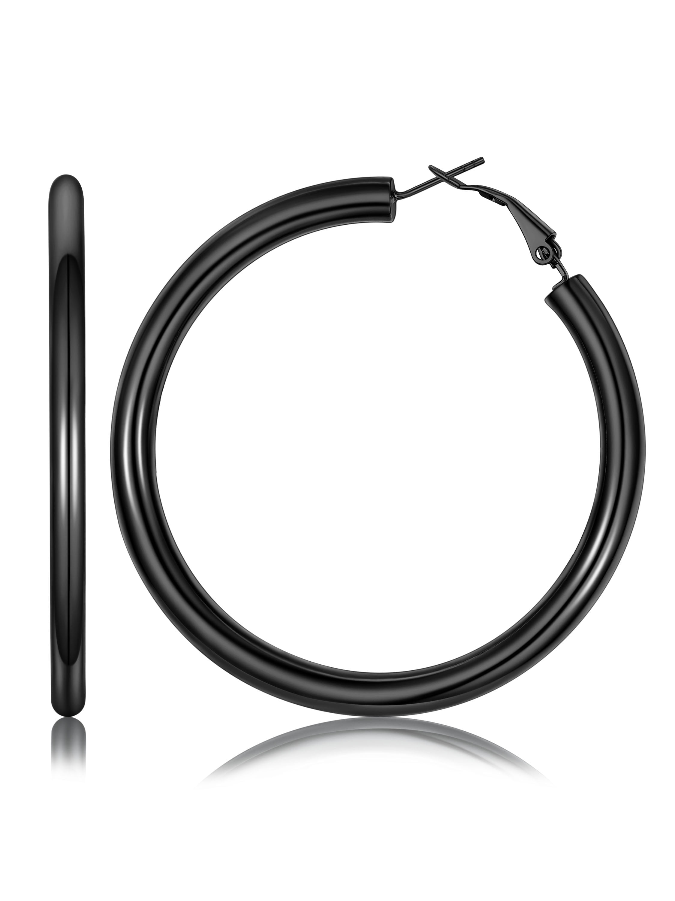 PROSTEEL Chunky Hoop Earring for Women Big Stainless Steel Black Circle ...