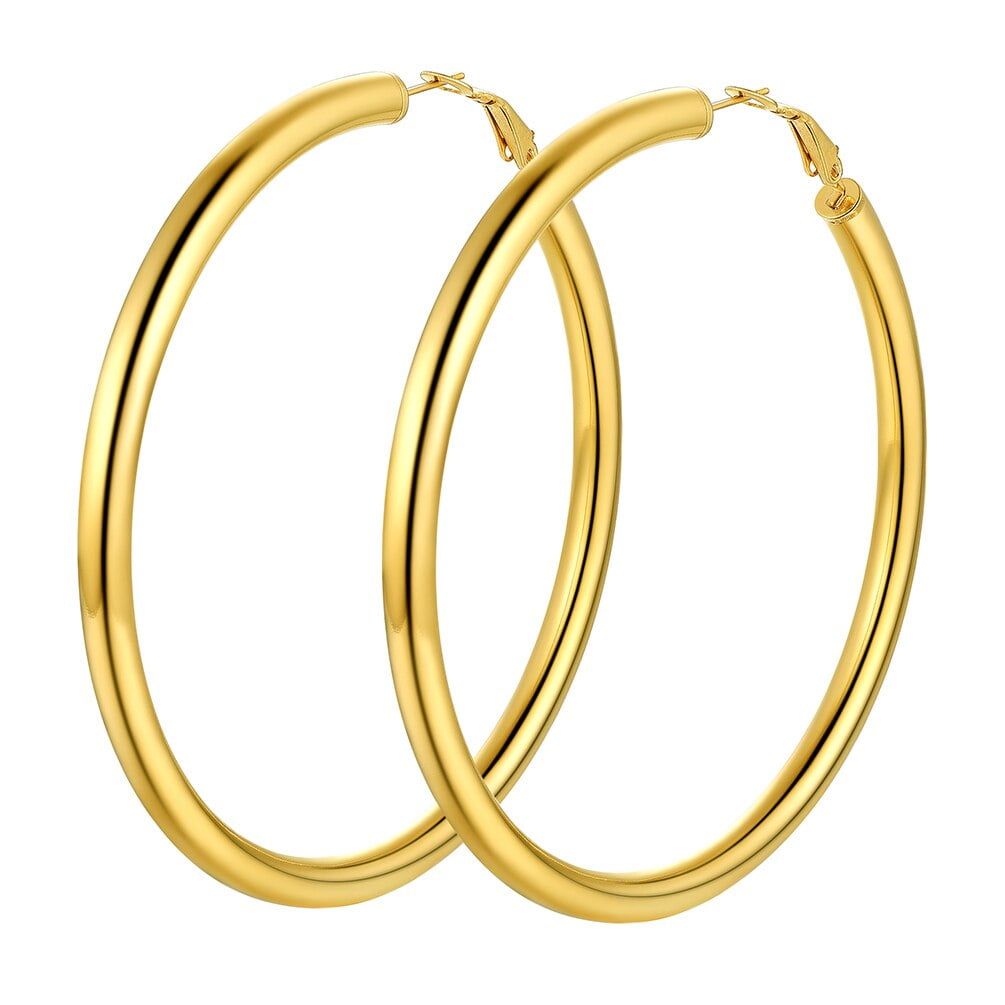 PROSTEEL Chunky Hoop Earring for Women Big 14K Yellow Gold Plated ...