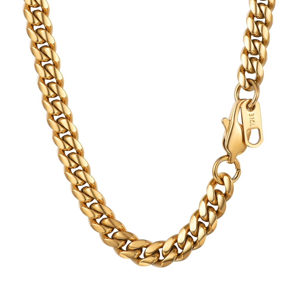 PROSTEEL Cuban Chain for Men 14K Gold Plated 6mm Miami Cuban Necklace ...