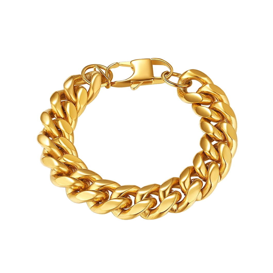 PROSTEEL Cuban Link Men Bracelets 14MM Gold Chain Bracelet Women ...