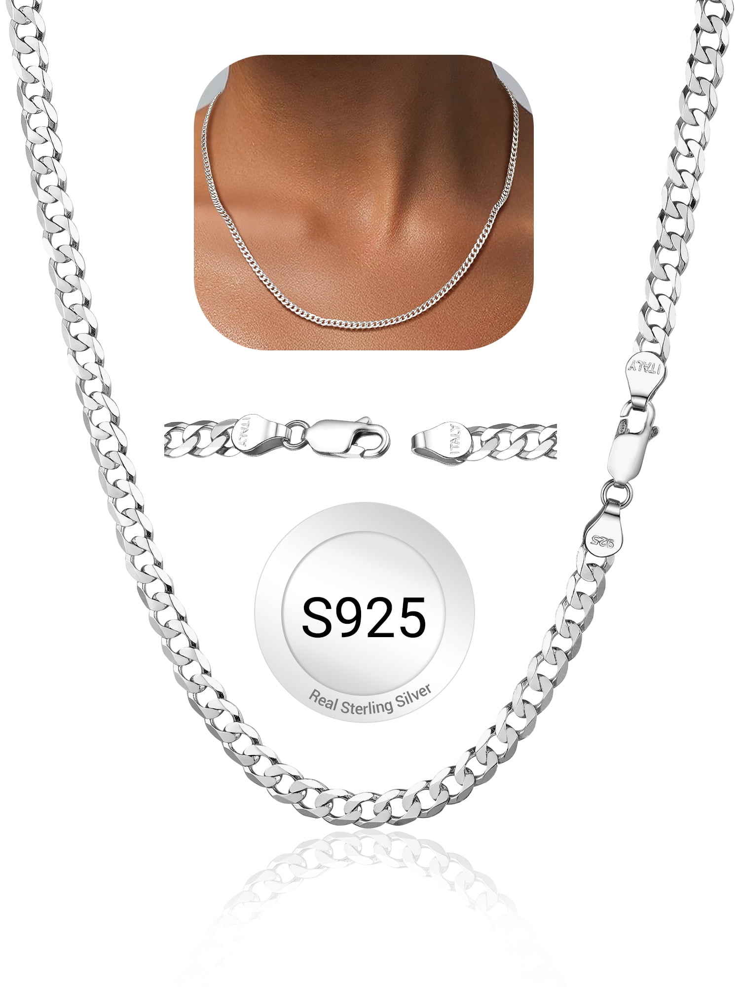 PROSTEEL Cuban Link Silver Chain Necklace 5mm Solid 925 Sterling Silver ...