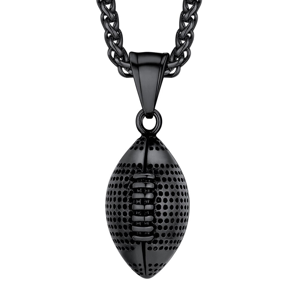 PROSTEEL Football Charm Necklace, Stainless Steel Black Ball Pendant ...