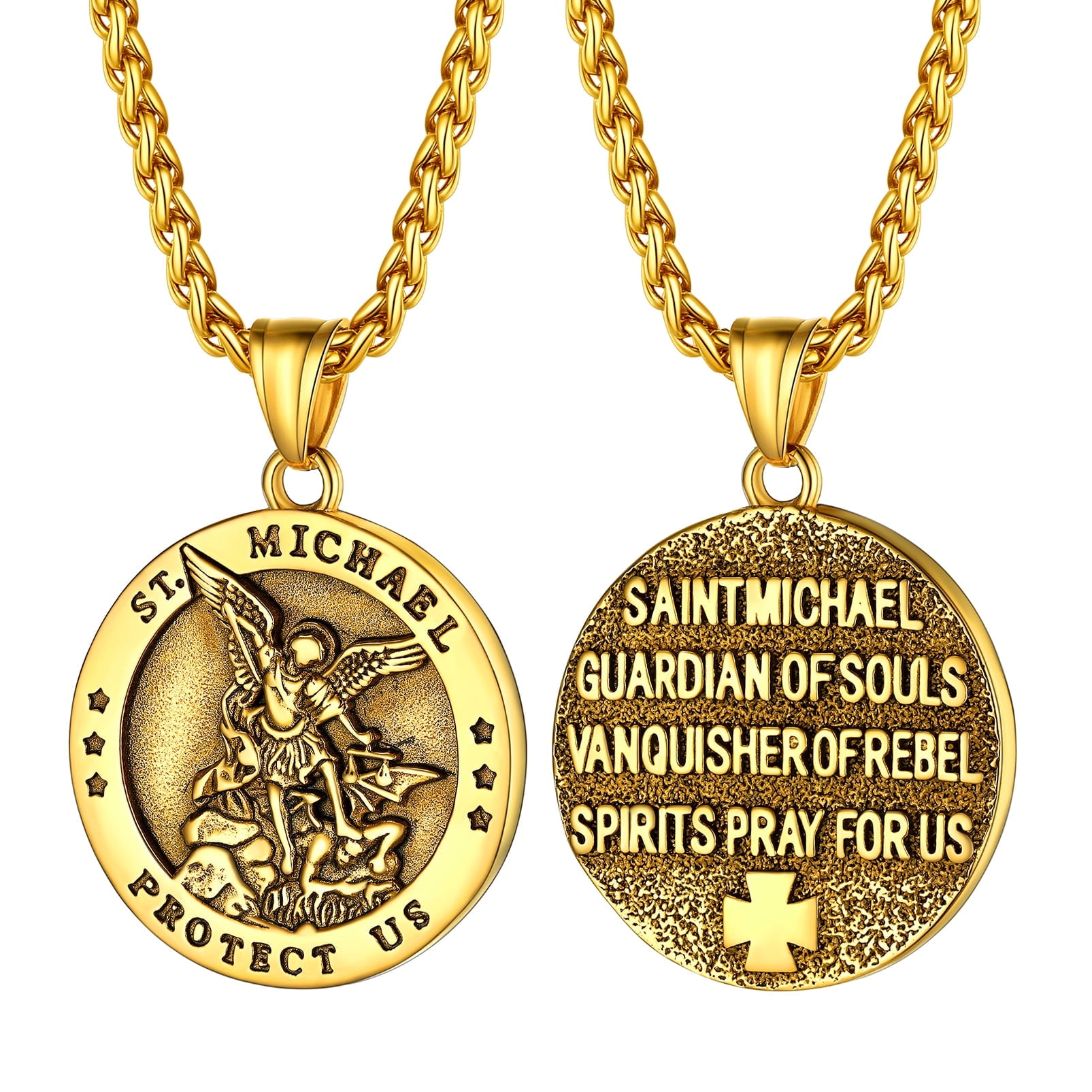PROSTEEL Gold Saint Michael Men Necklace Round Medal Pendant Chain ...