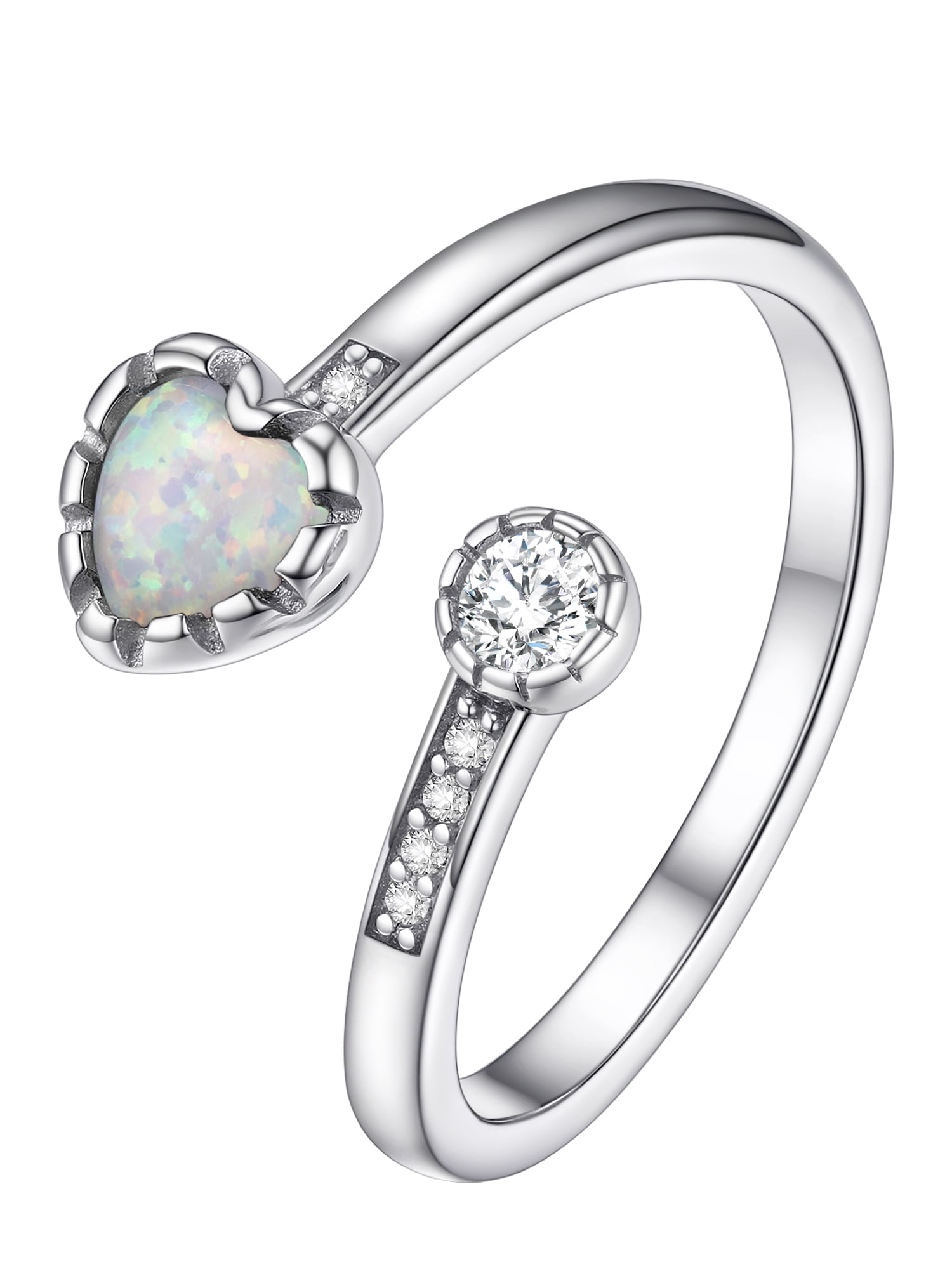 PROSTEEL Heart Opal Ring Adjustable Sterling Silver Open Rings for ...