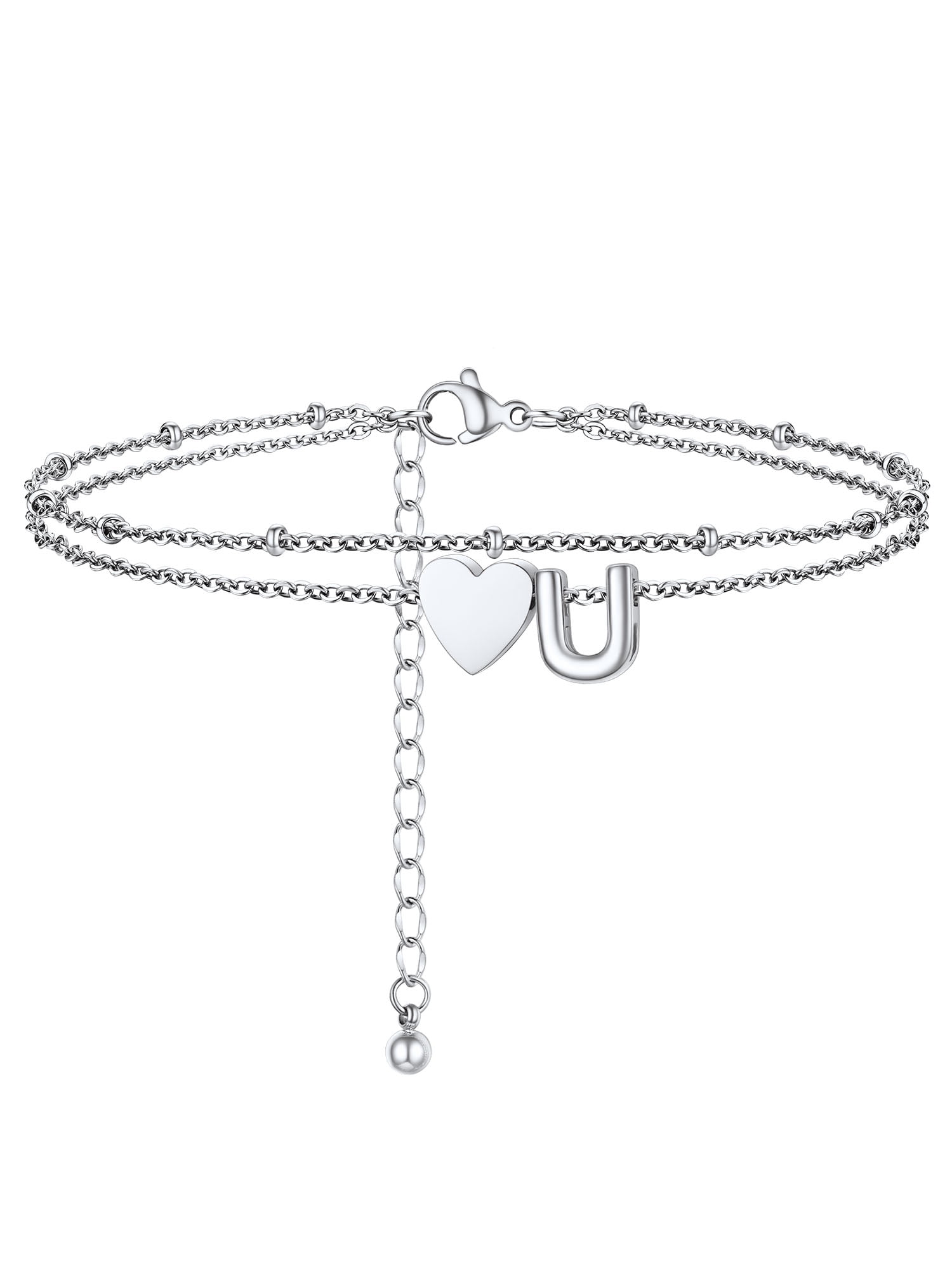 PROSTEEL Initial Heart Anklet for Women Double Layered Chain Bracelets ...