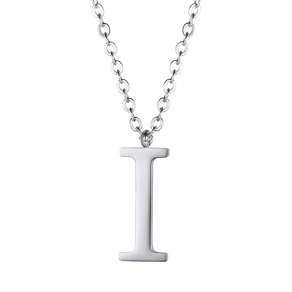 PROSTEEL Initial Pendant I Silver Necklace Alphabet Letter Stainless ...