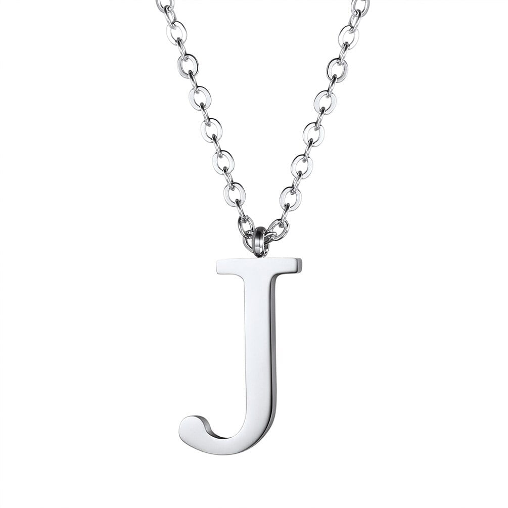 PROSTEEL Initial Pendant J Silver Necklace Alphabet Letter Stainless ...