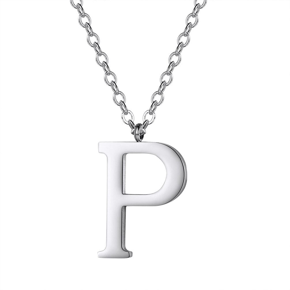 Prosteel Initial Pendant Necklace, Stainless Steel, Silver, Adjustable ...
