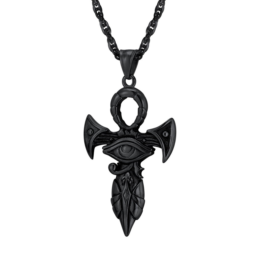 PROSTEEL Men Boy Necklace Eye of Horus Ankh Black Necklaces Stainless ...