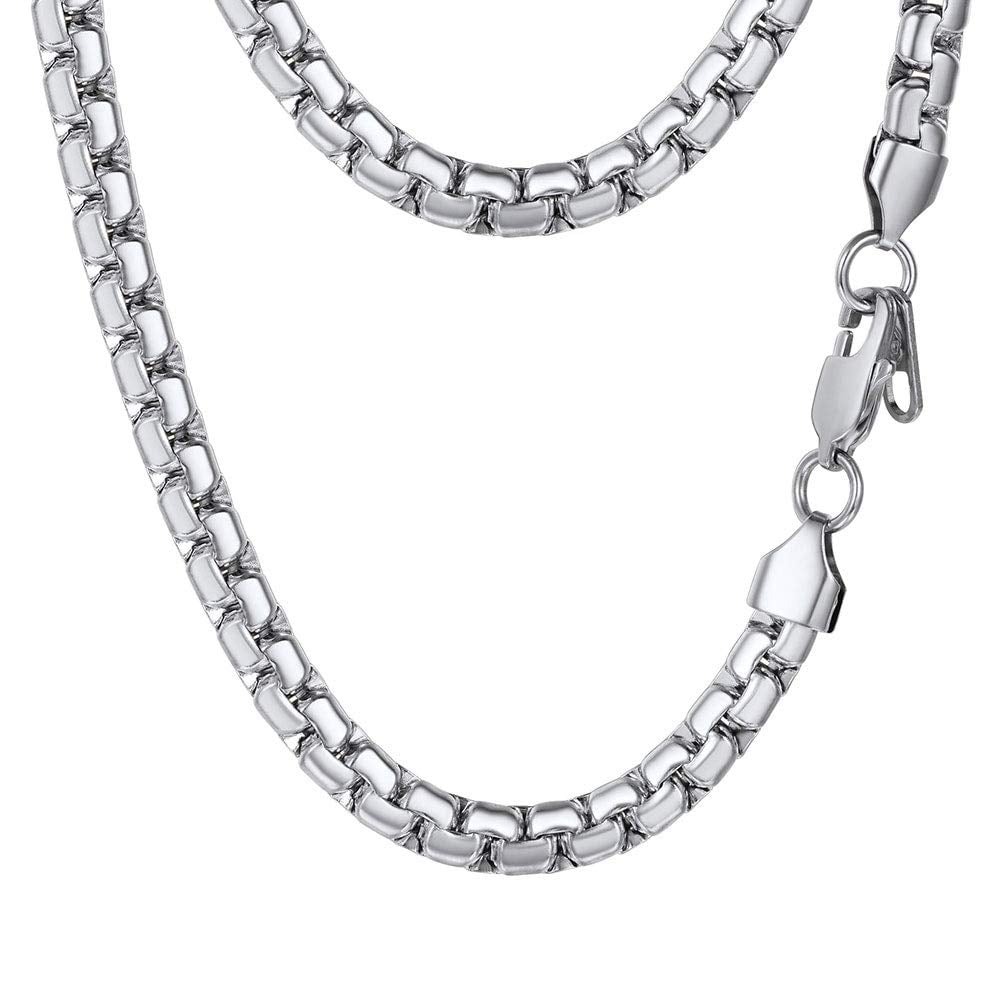 PROSTEEL Mens Chain Stainless Steel Round Link Chain Silver Necklaces ...