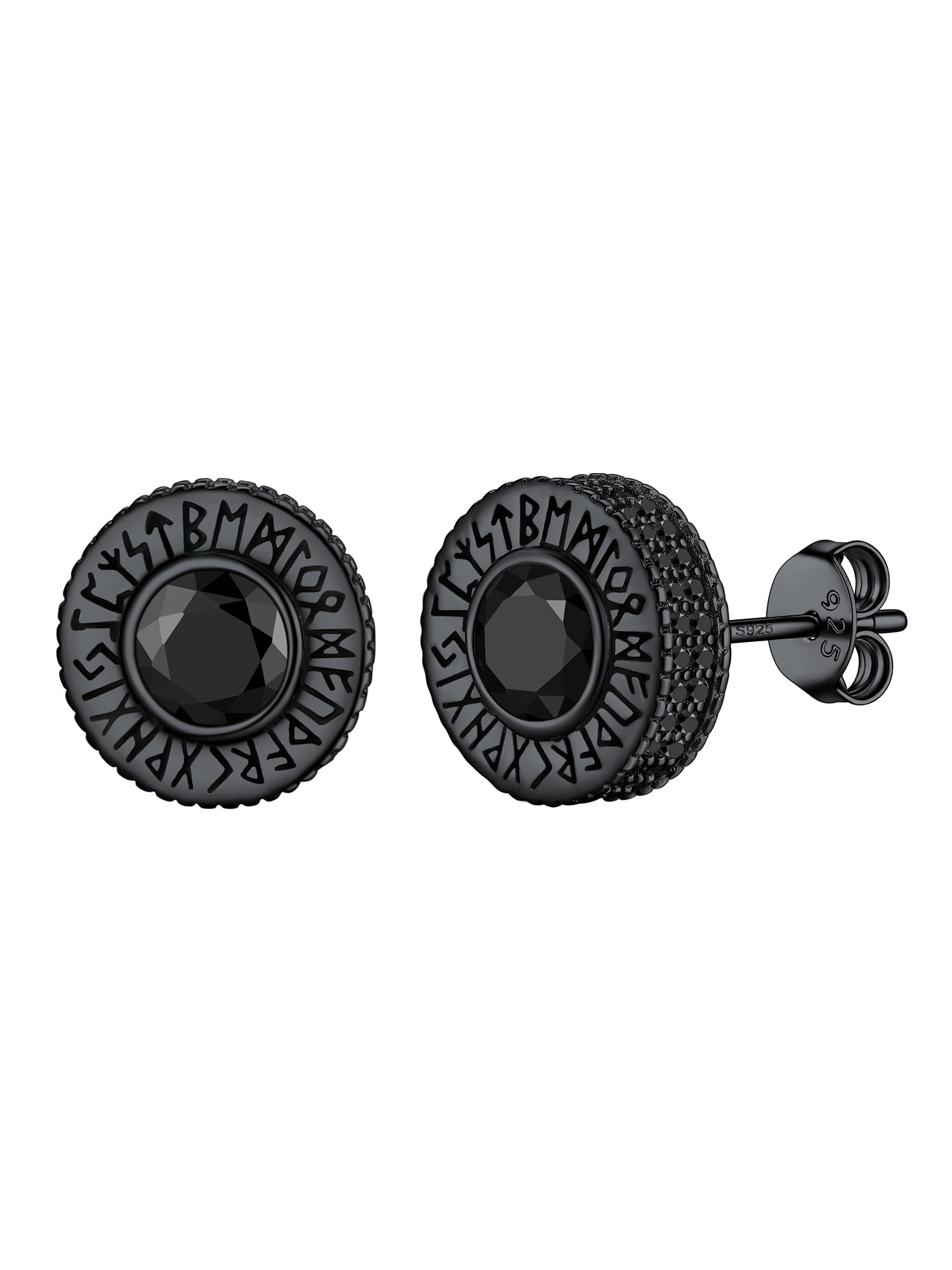 PROSTEEL Round Stud Earrings with Shinny Black Cubic Zirconia, Sterling ...