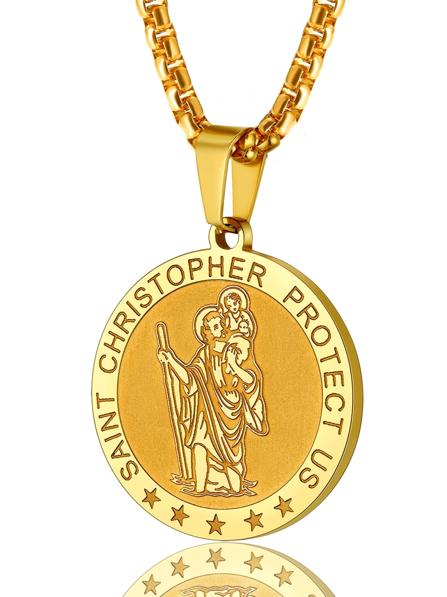 PROSTEEL Saint Christopher Gold Plated Necklace Round Pendant Chain for ...