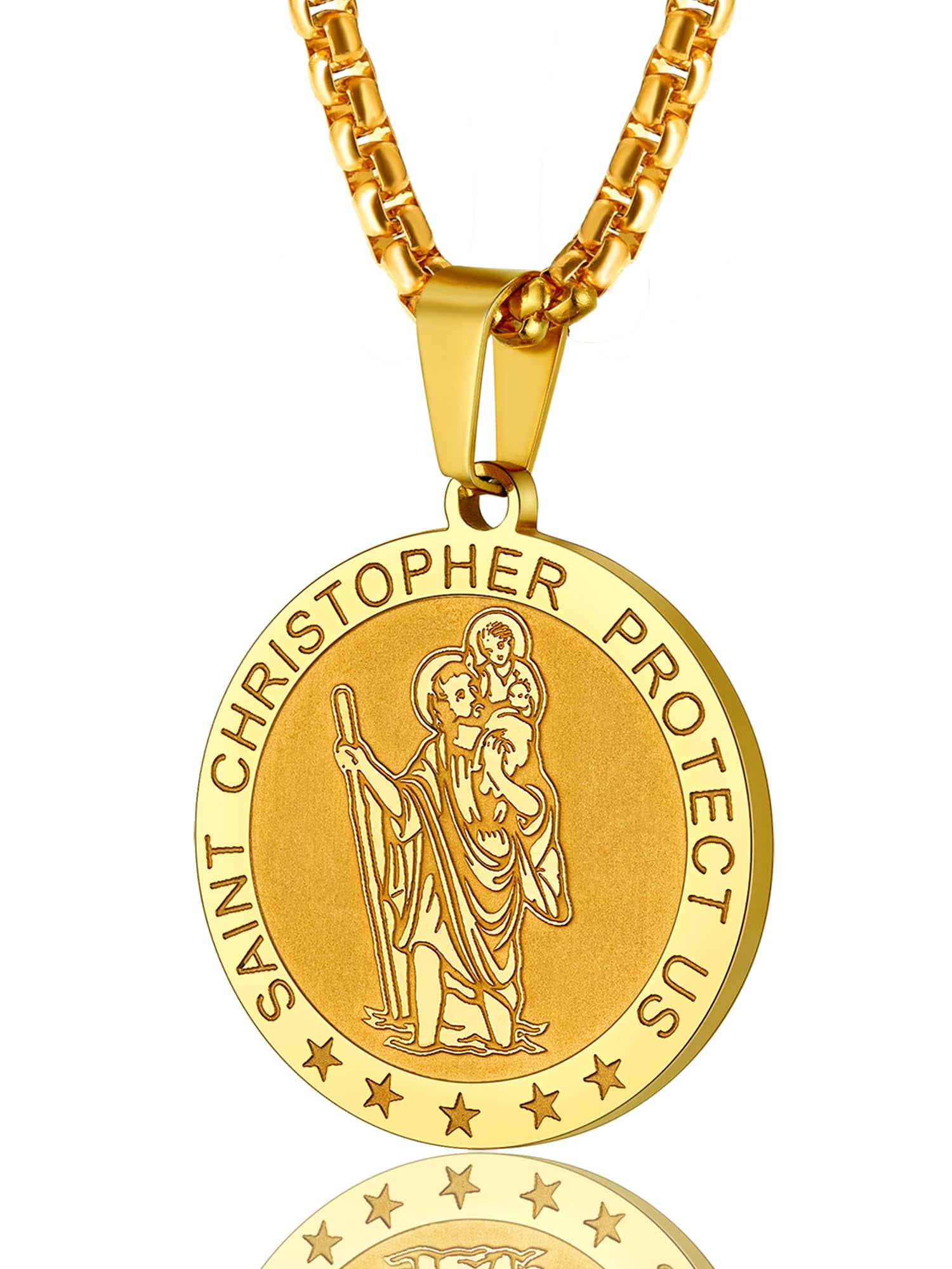 PROSTEEL Saint Christopher Gold Necklace Round Pendant Chain for Men ...