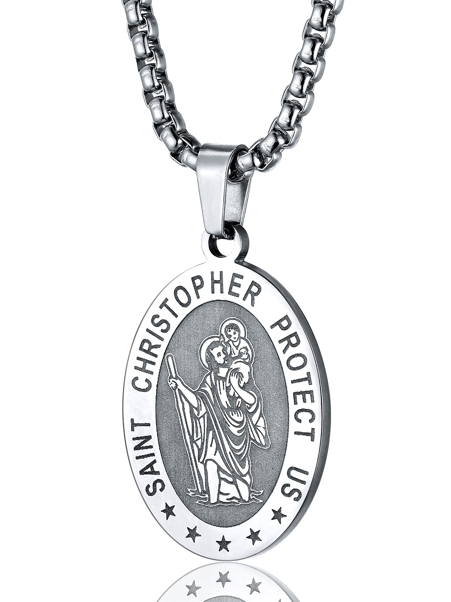 PROSTEEL St. Christopher Medal Necklace, Stainless Steel, Men and Women ...