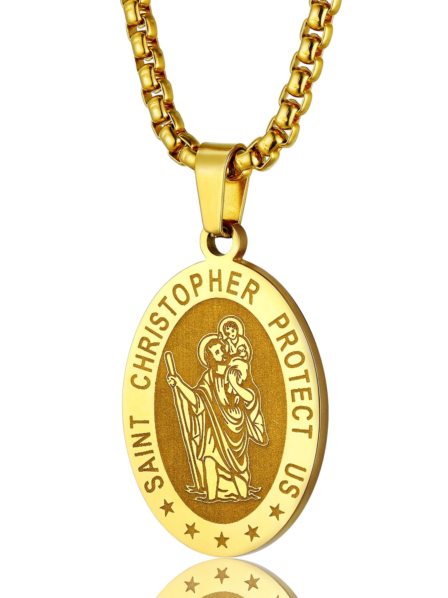 PROSTEEL St. Christopher Chain Necklace, Gold Plated Stainless Steel ...