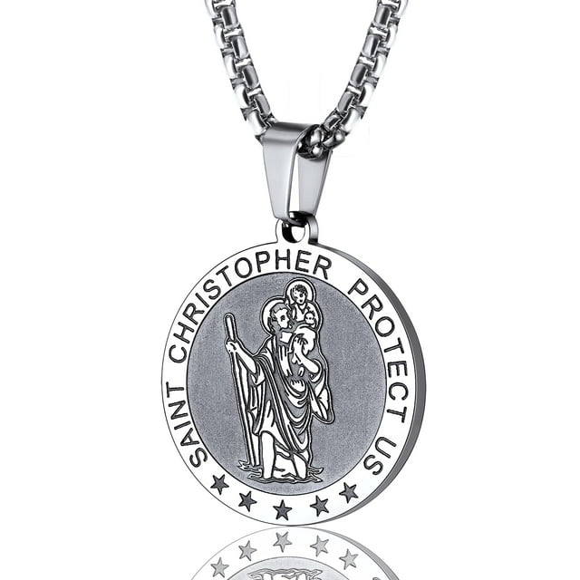 PROSTEEL Saint Christopher Necklace Round Pendant Chain Medal for Men ...