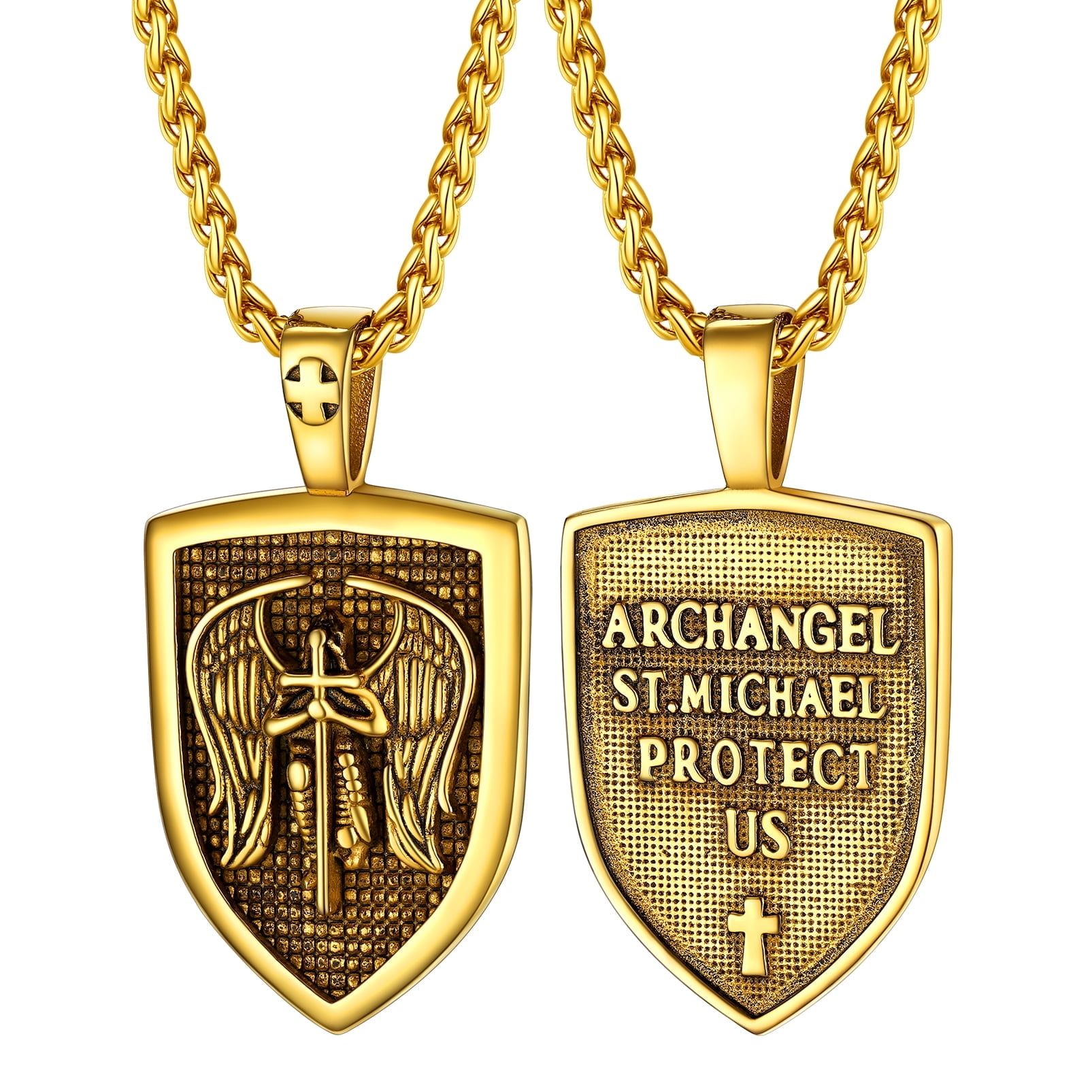 PROSTEEL Gold Plated Saint Michael Shield Pendant Necklace, Stainless ...