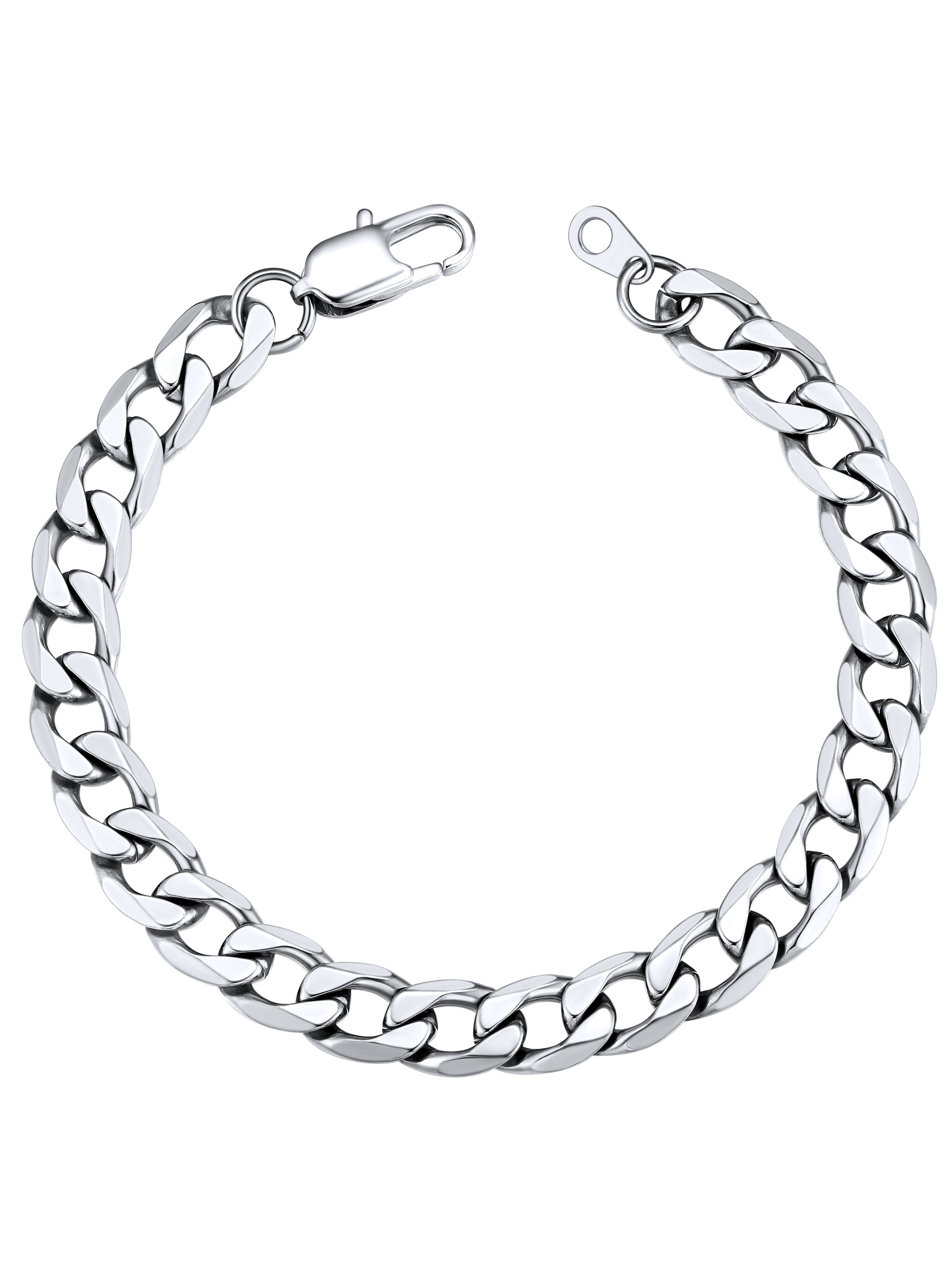 PROSTEEL Silver Cuban Bracelet for Men Thick Curb Link Chain 8MM 7.5 ...