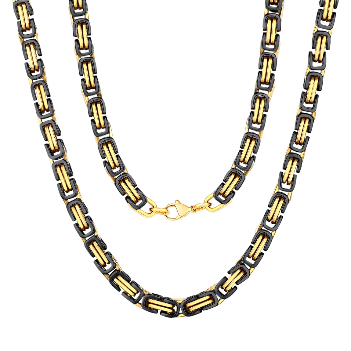 PROSTEEL Stainless Steel Necklace 6MM Black Gold Plated Byzantine Link ...