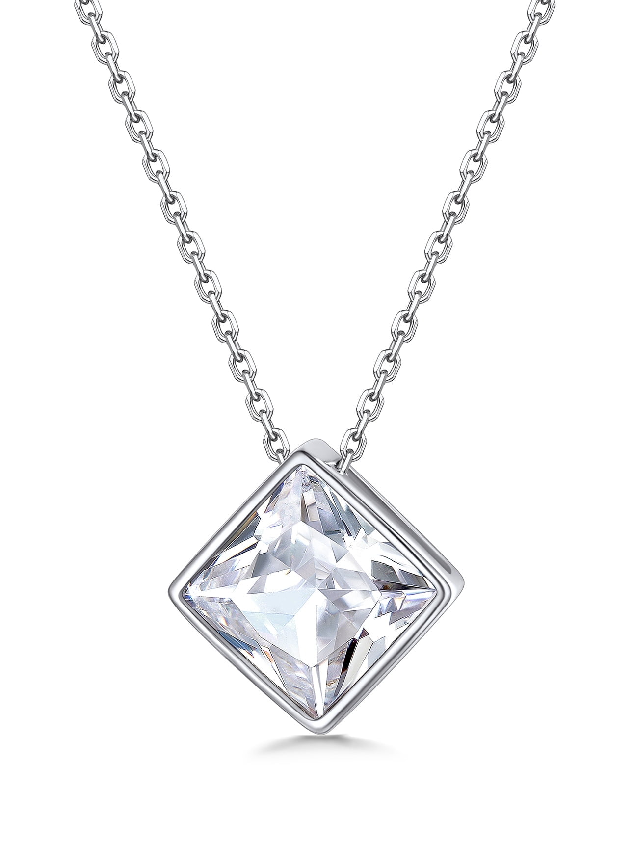 PROSTEEL Sterling Silver Rhombic CZ Pendant Necklace for Women White ...