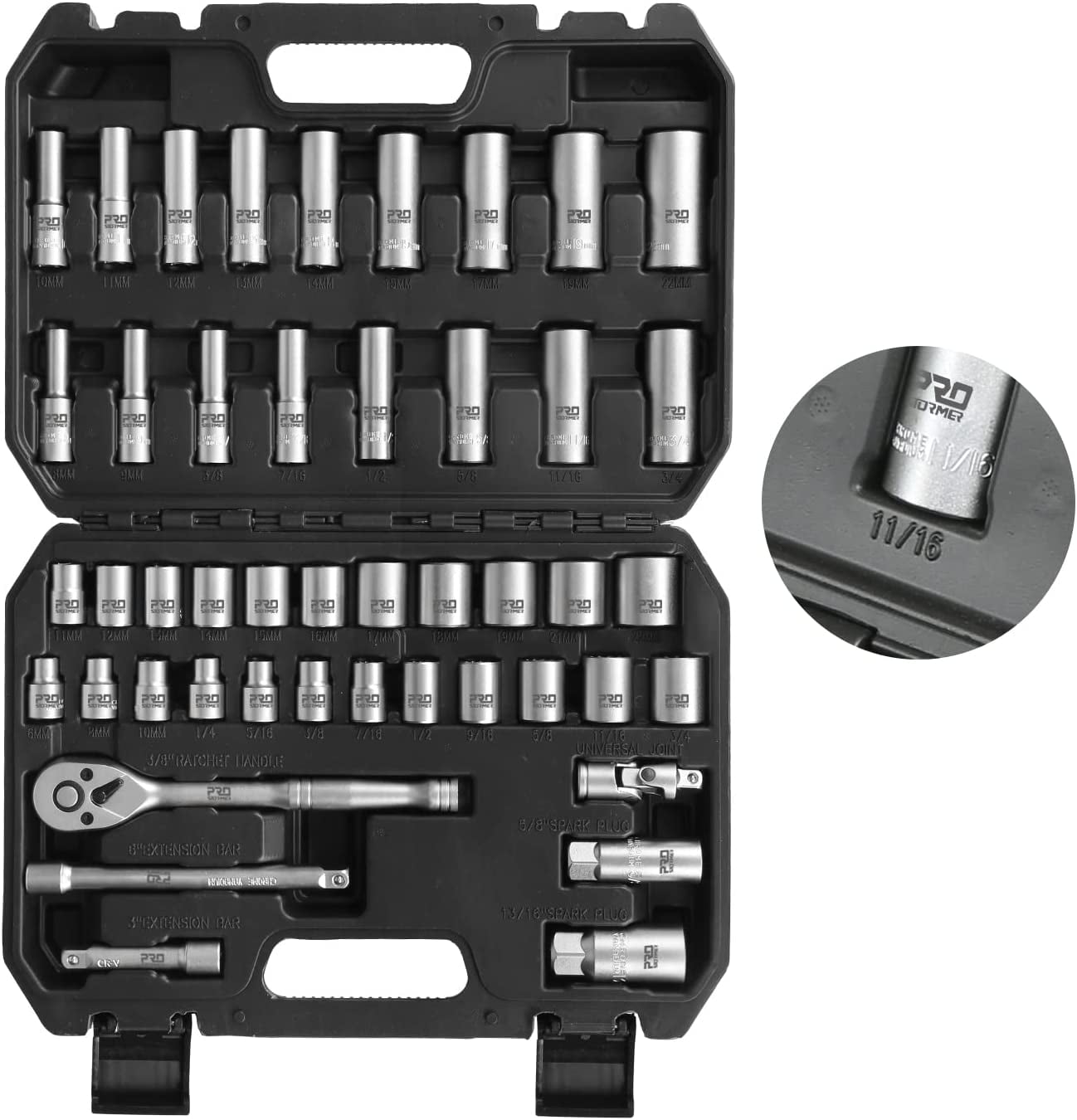 PROSTORMER 46-Piece Drive Socket Wrench Set, 3/8 Impact Socket Mechanic ...
