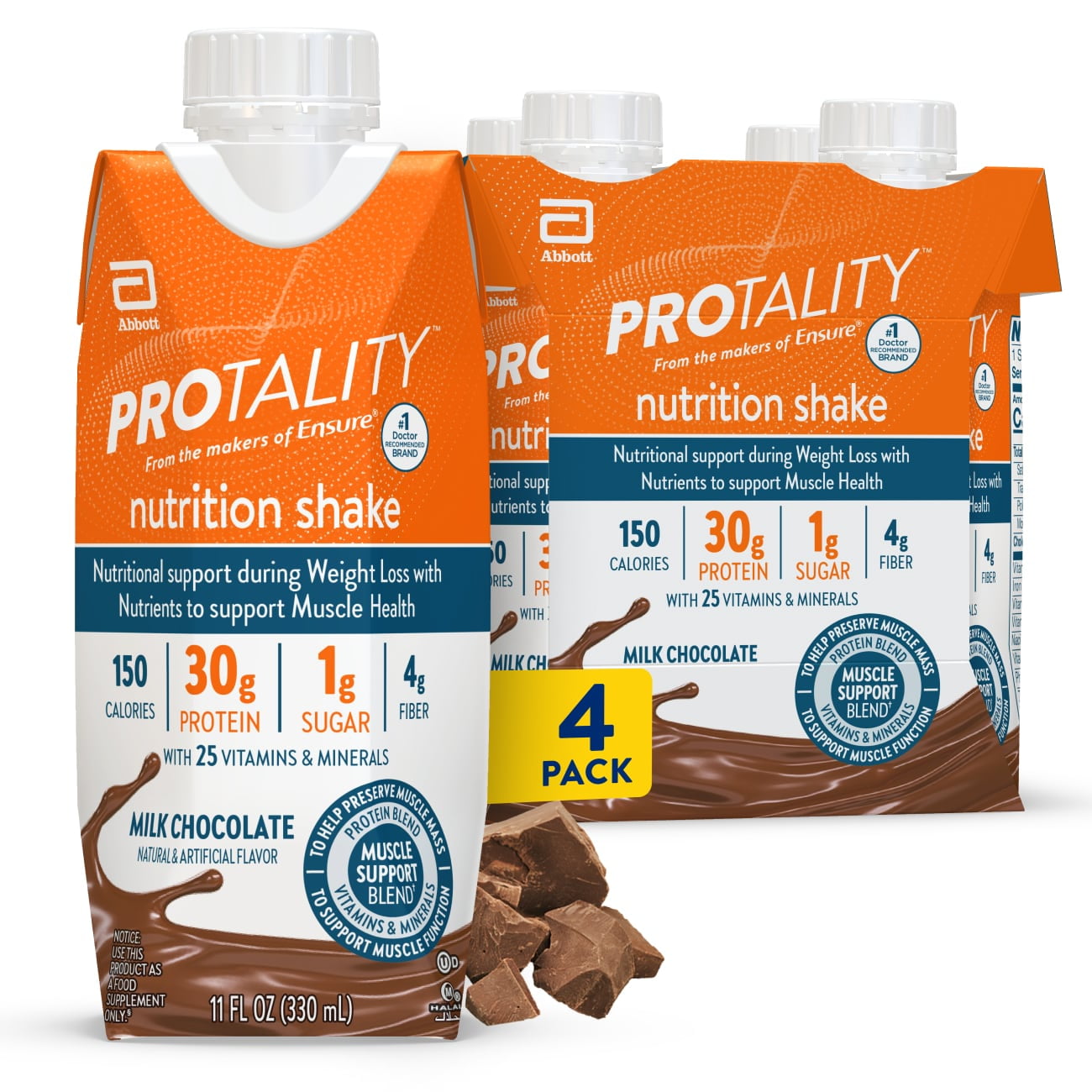 PROTALITY Protein Milk Chocolate Nutrition Shake I 4 Pack - Walmart ...