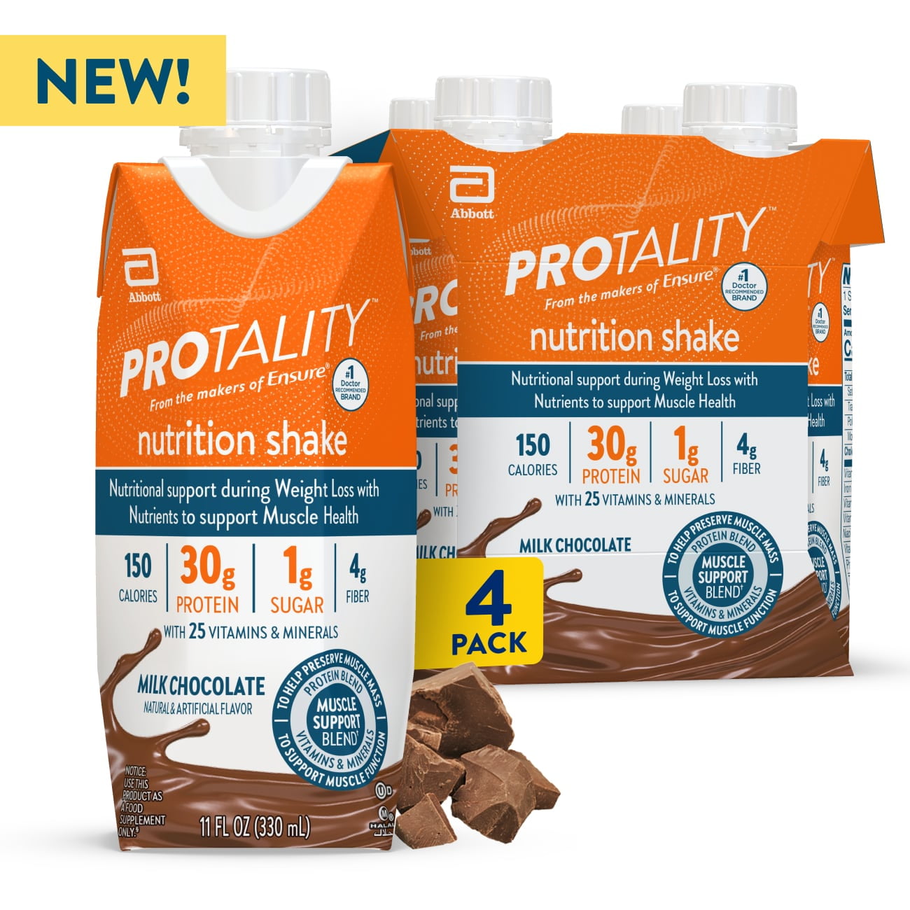 PROTALITY Protein Milk Chocolate Nutrition Shake I 4 Pack - Walmart.com