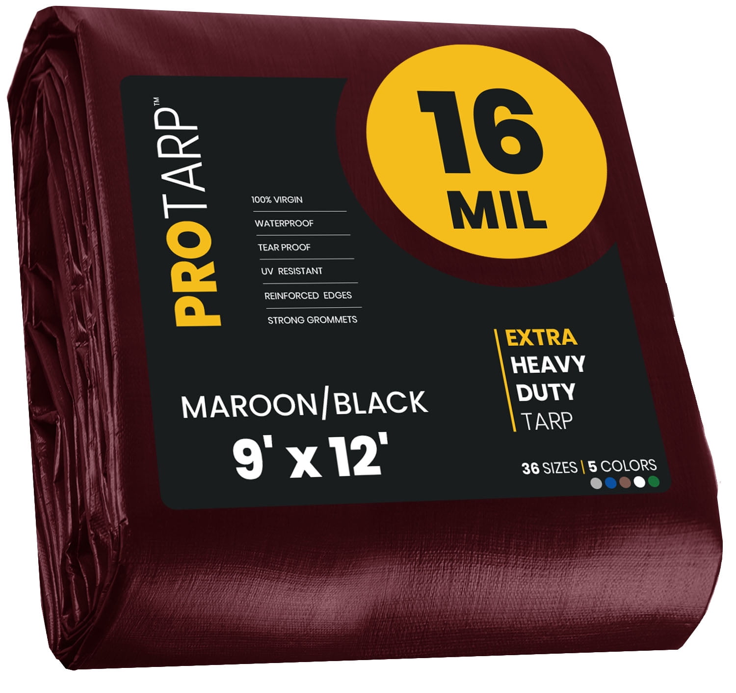 PROTARP Extra Heavy Duty 16 Mil Tarp, Maroon/Black 9′ X 12′ - Walmart.com