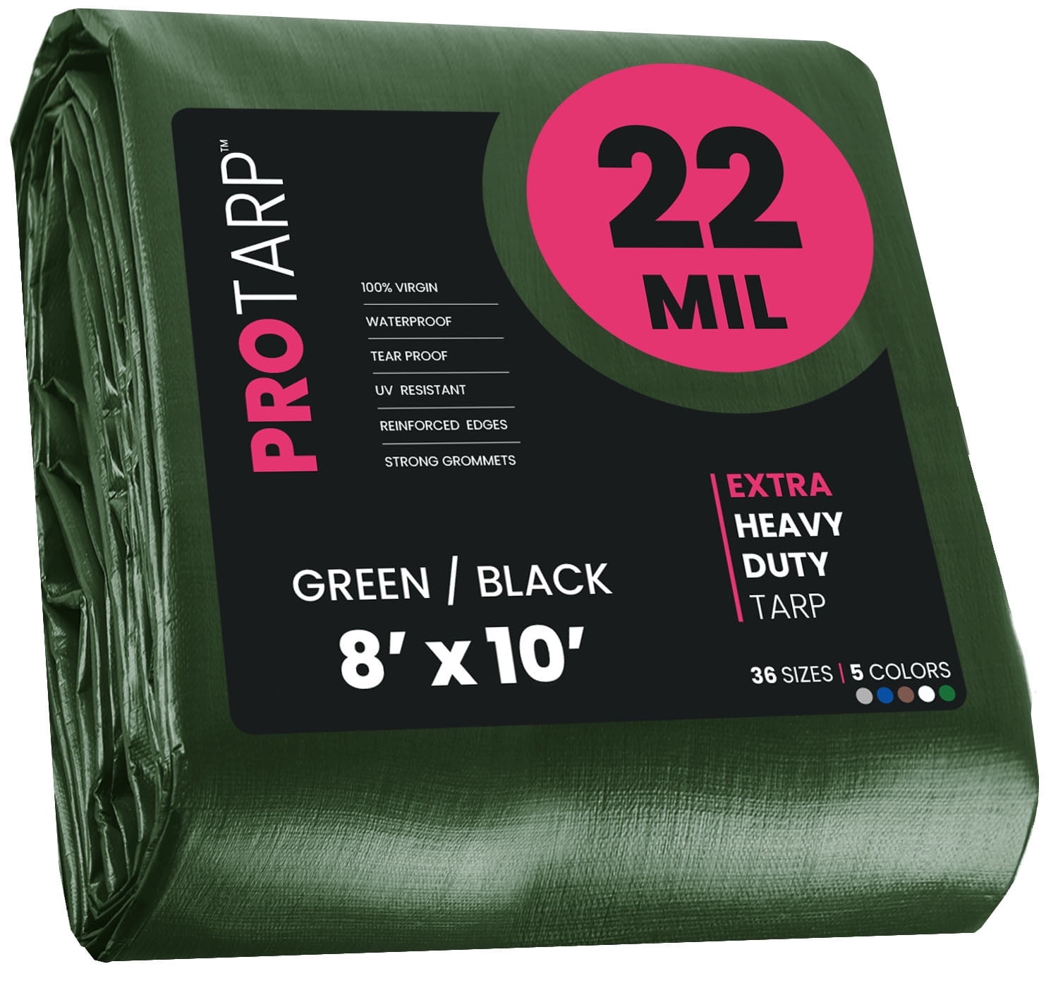 PROTARP Extreme Heavy Duty 22 Mil Tarp, Waterproof Green Black Cover ...