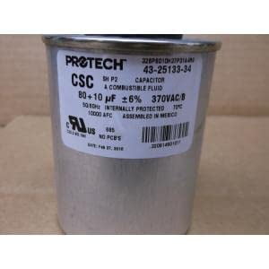 PROTECH 43-25133-34 * 80+10UF X 370VAC Round Dual Run Capacitor ...