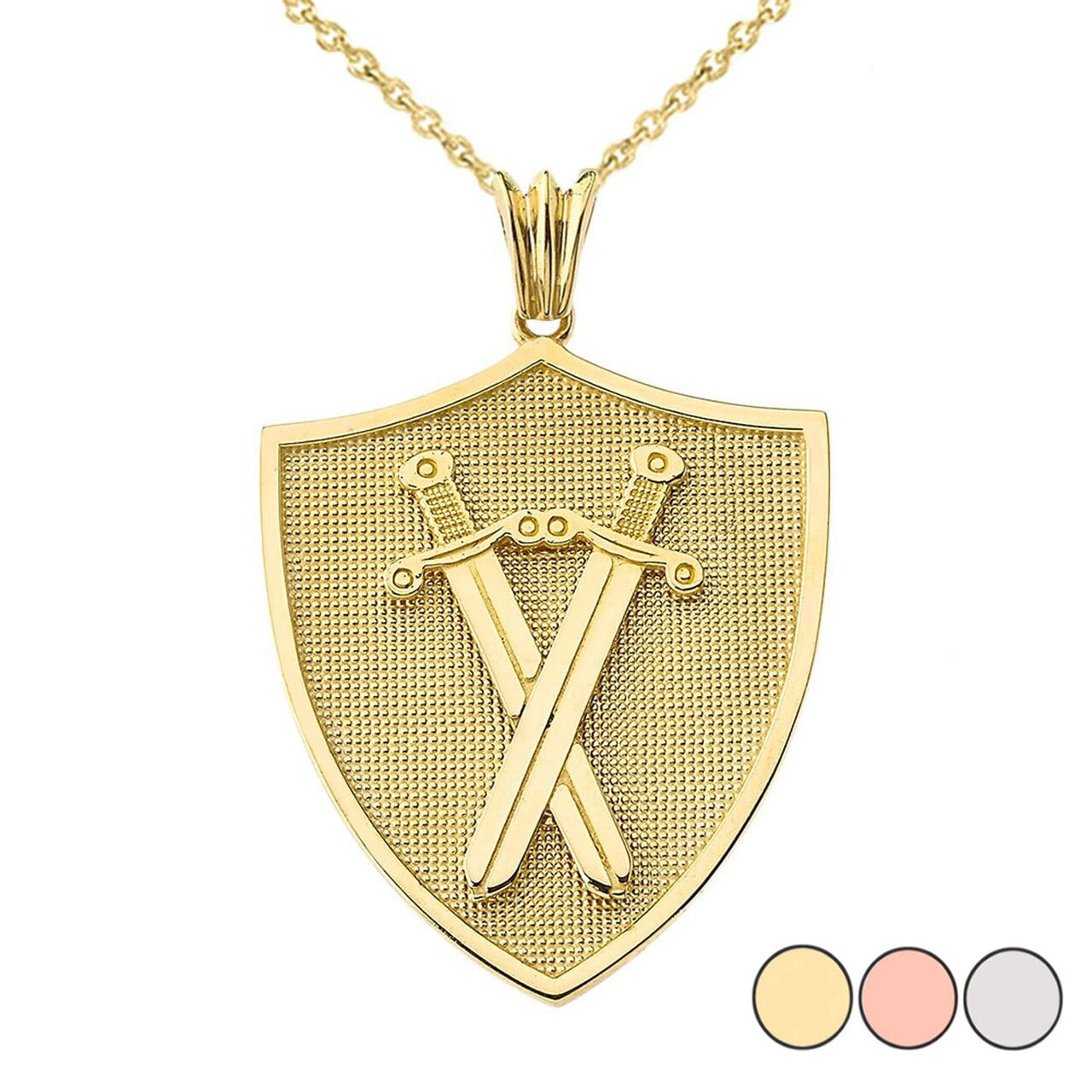 PROTECTION SWORDS SHIELD IN GOLD (YELLOW/ROSE/WHITE) : 10K Pendant with ...